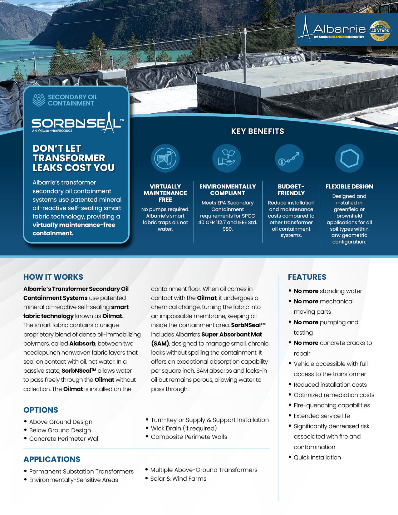SorbWeb Transformer Secondary Oil Containment Sales Sheet | Albarrie